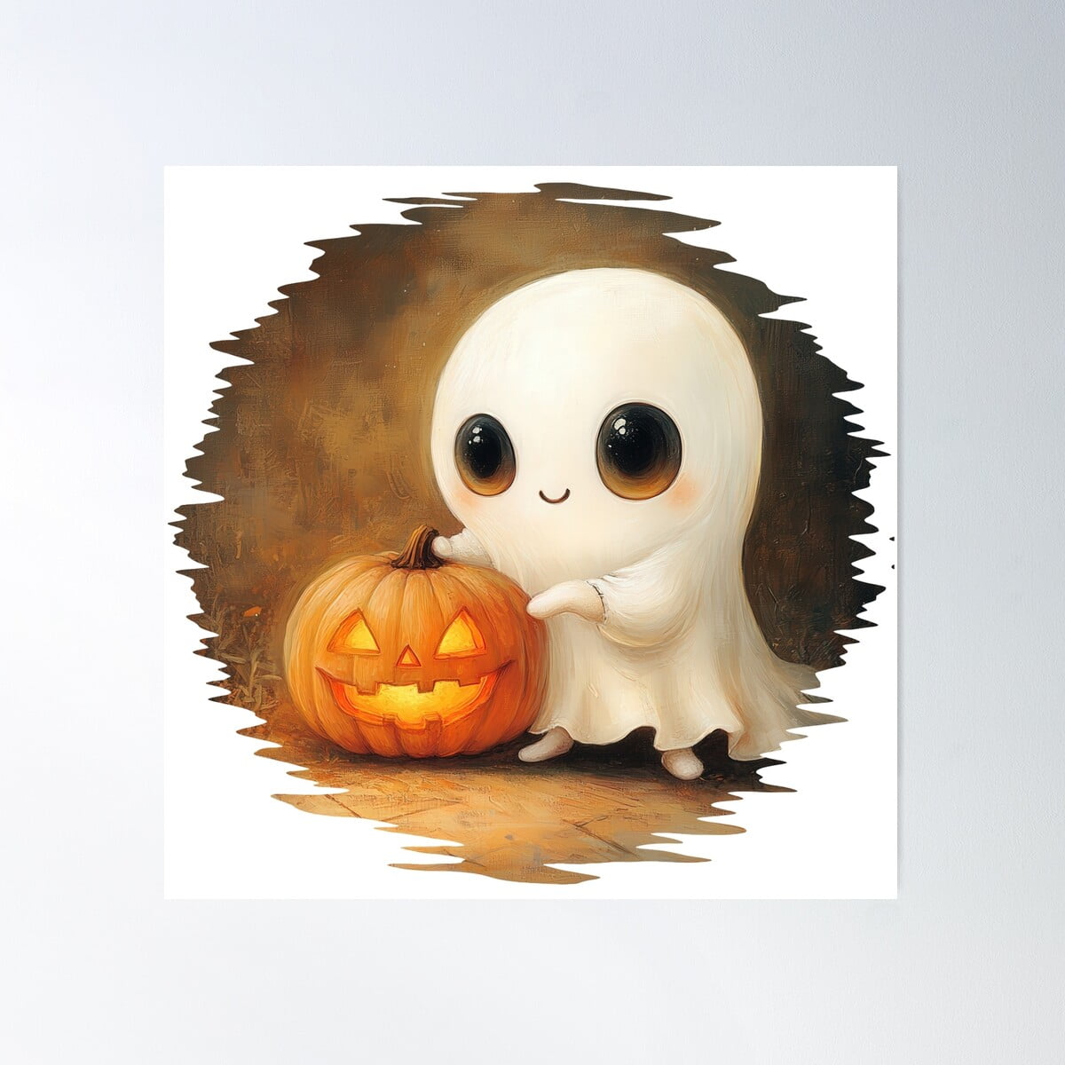 Modroom Cute Costume Party Ghost & Pumpkin Poster, Modern Decor, 16x16 ...