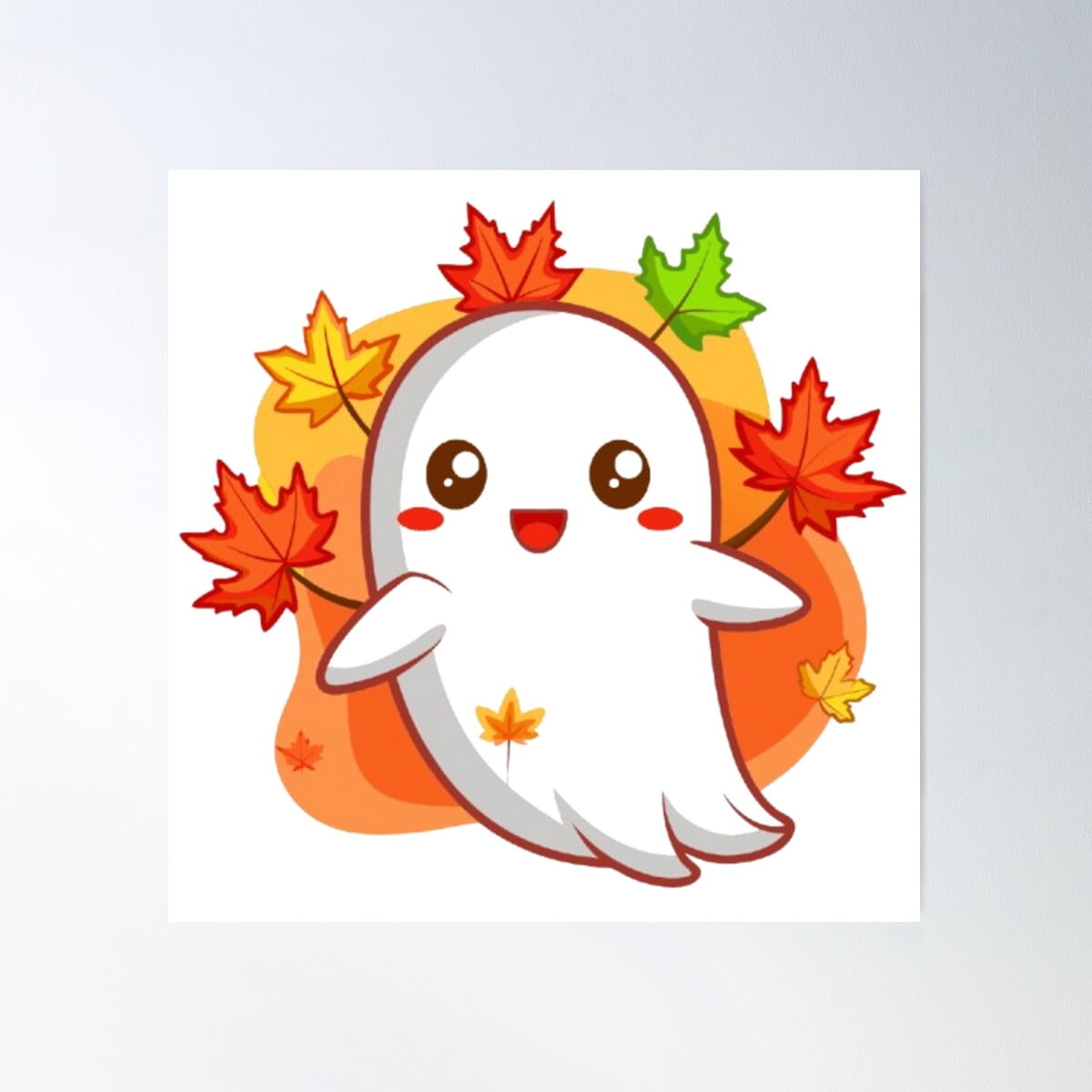 Modroom Cute Fall Cartoon Ghost Poster, Modern Decor, 16x16 UNFRAMED ...