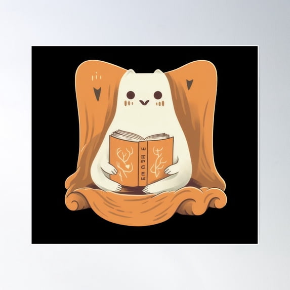 Modroom Cute Ghost Cat With Book Poster, Modern Decor, 8x12 UNFRAMED ...