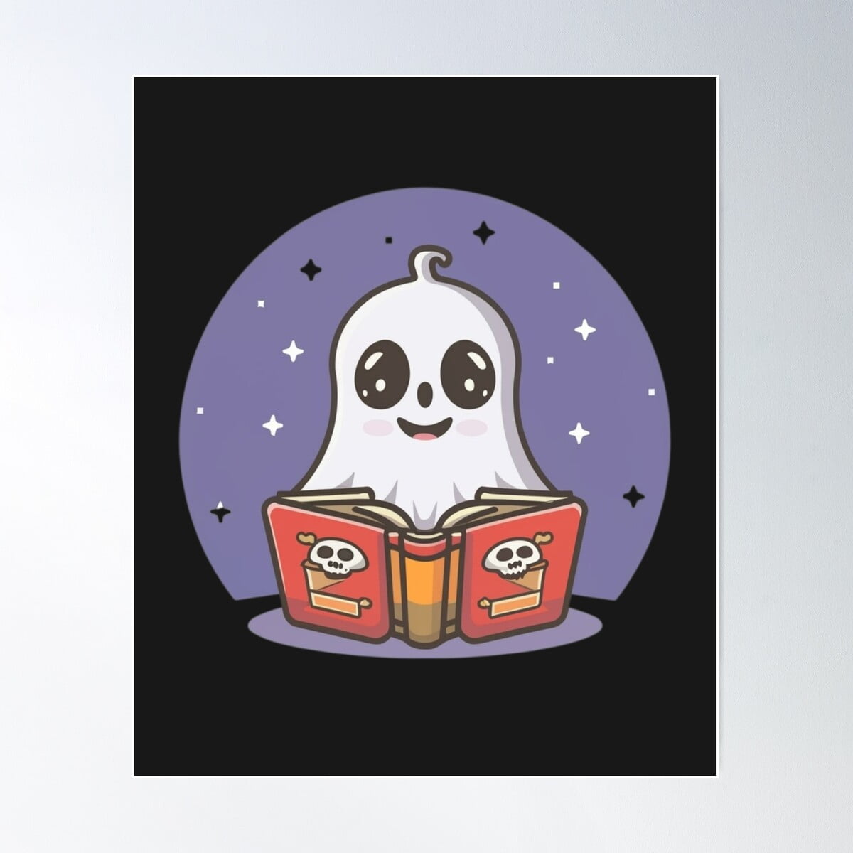 Modroom Cute Ghost Reading Horror Book Night Poster, Modern Decor, 8x12 ...
