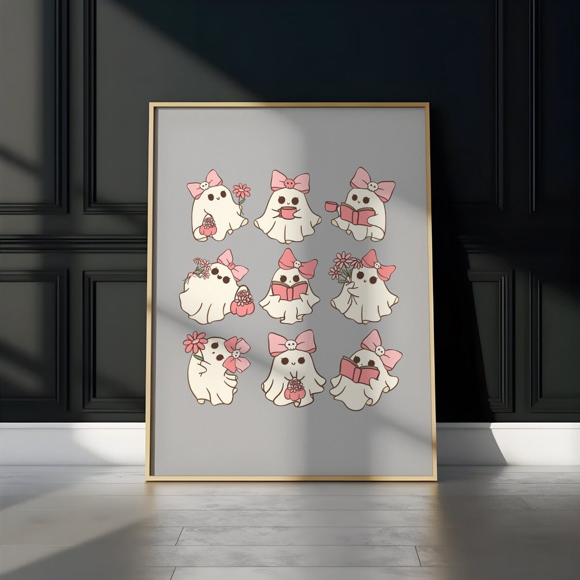 Modroom Cute Ghost Wall Art Girly Ghost Poster Ghosts Reading Books ...