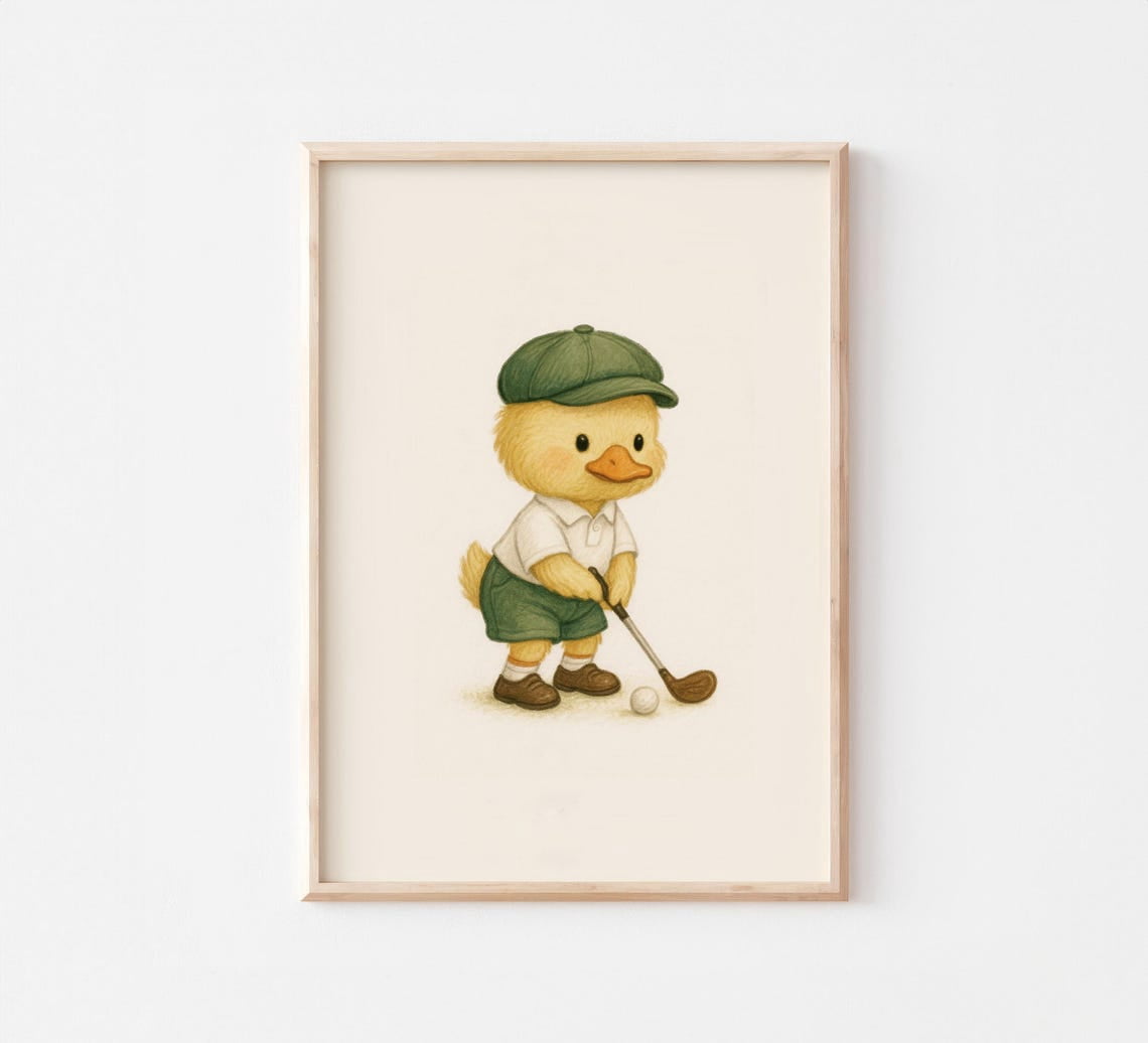 Modroom Cute Golf Duck Poster | Golf Prints Baby Nursery | Kids Golf ...