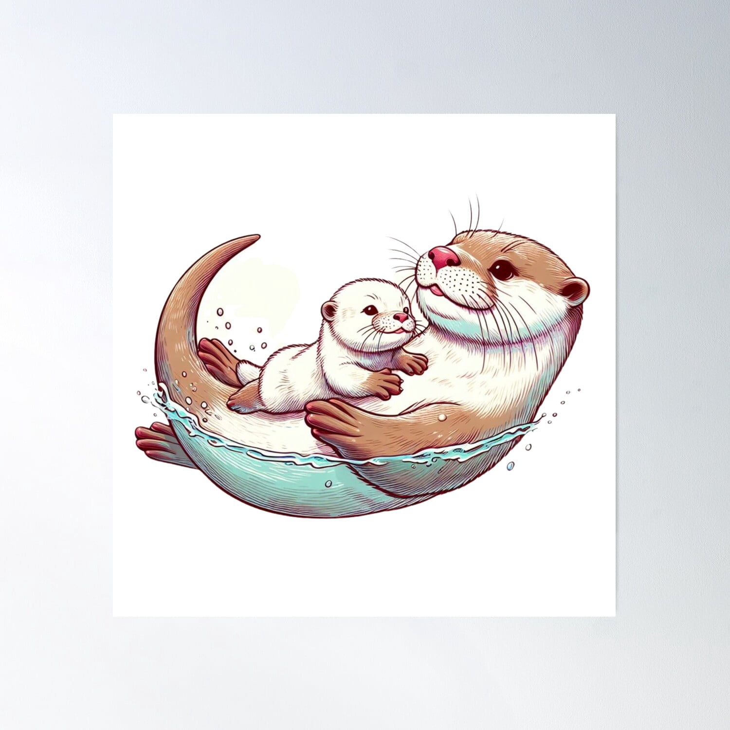 Modroom Cute Otter Art | Mother And Pup | Aquatic Wildlife Decor Poster ...