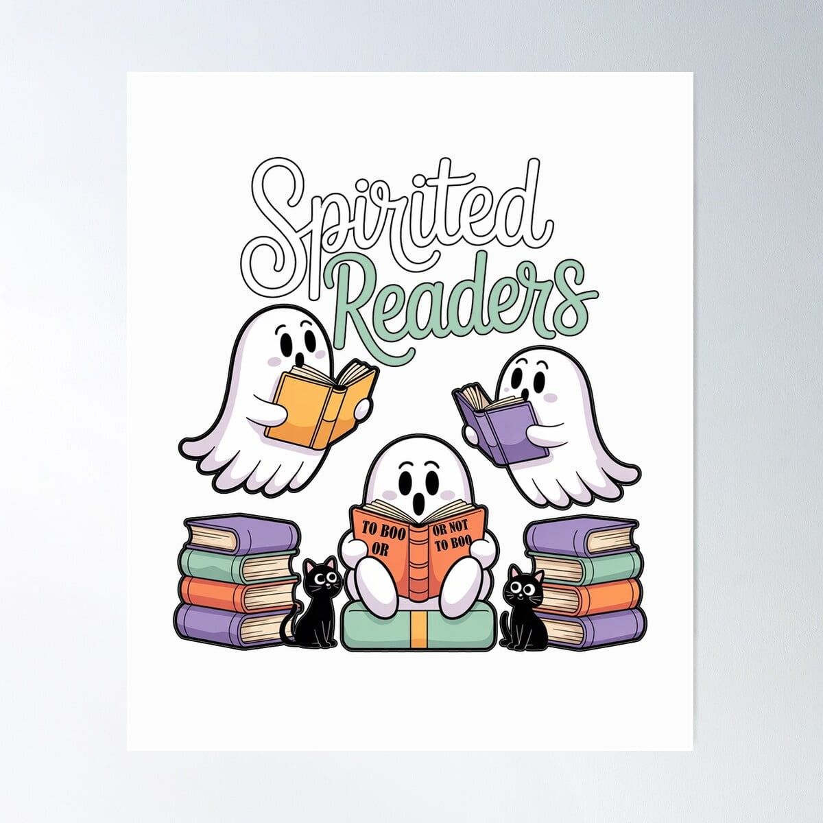 Modroom Cute Reading Ghosts Spirited Readers Poster, Modern Decor, 8x12 ...