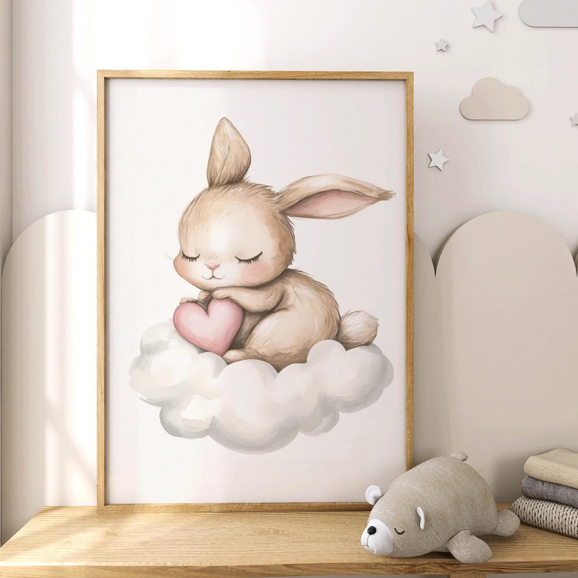 Modroom Cute Sleeping Bunny Art Print For Kid'S Rooms & Nursery - High ...