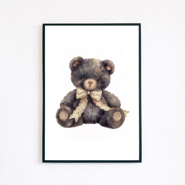Modroom Cute Teddy Bear Watercolour Bow Painting Illustration Wall ...