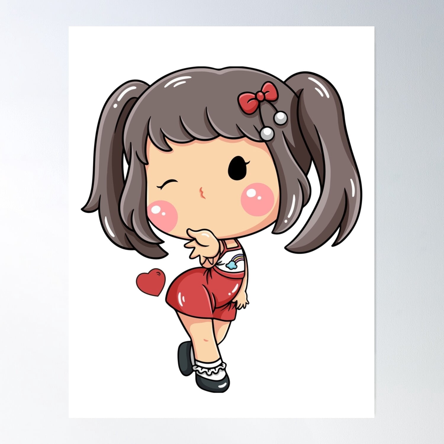 Modroom Cute Winking Walking Anime Girl Poster Wall Art, Modern Wall ...
