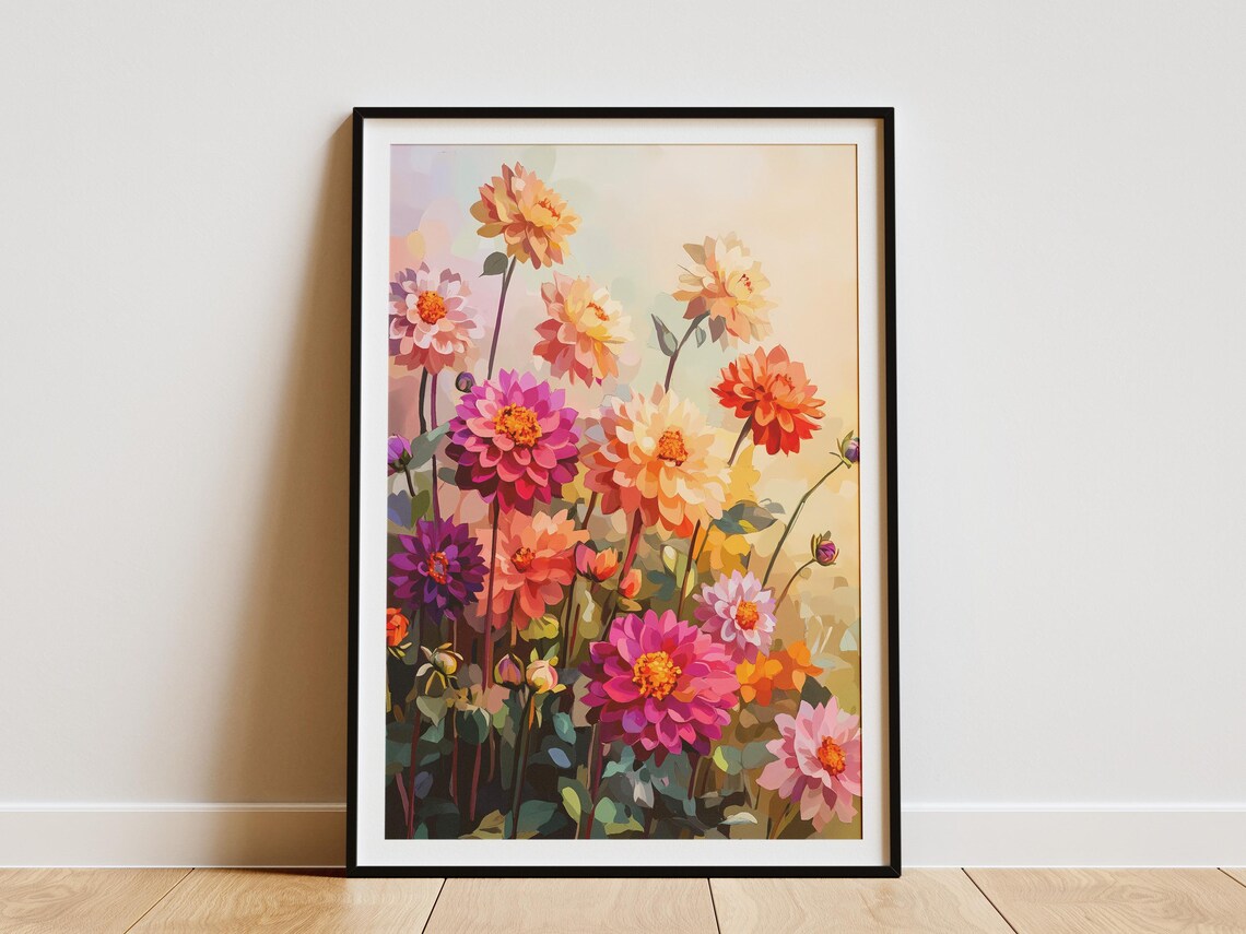 Modroom Dahlia Garden Poster Floral Art Print Blooming Flowers Summer ...