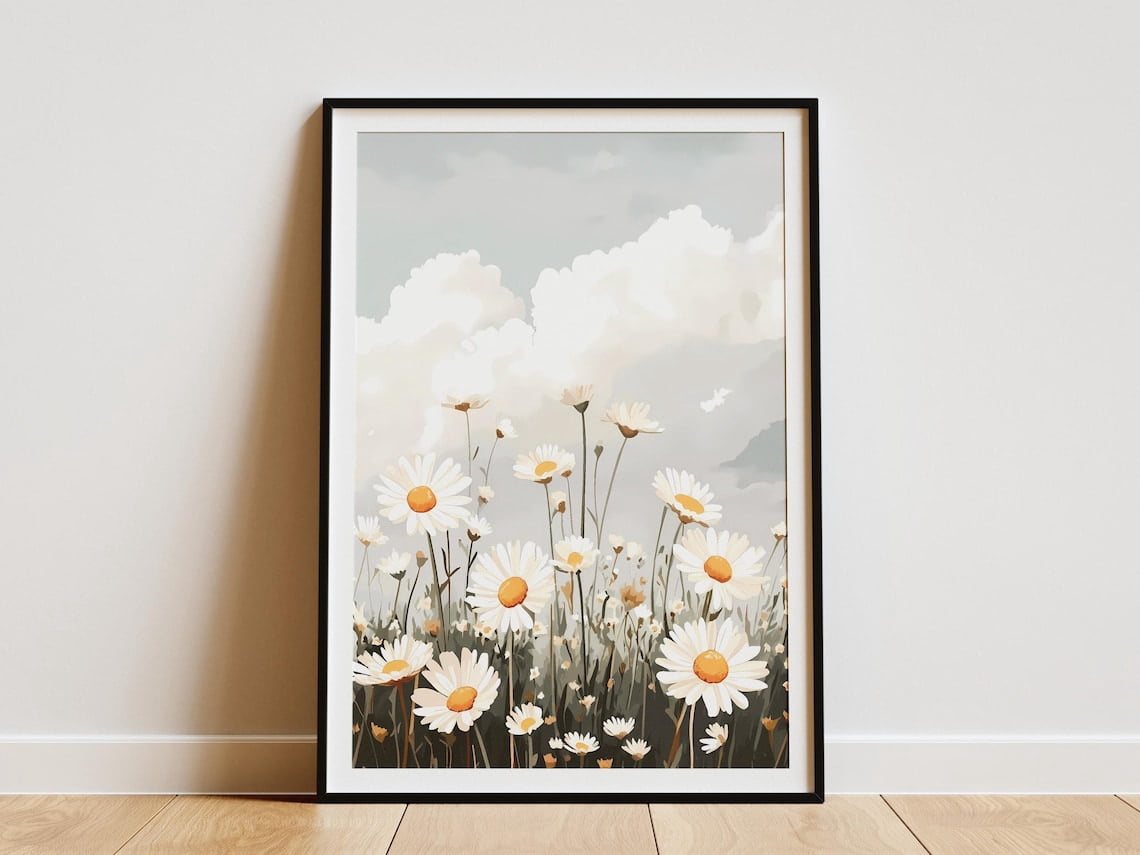 Modroom Daisy Field Poster White Daisies Print Flower Meadow Wall Art ...