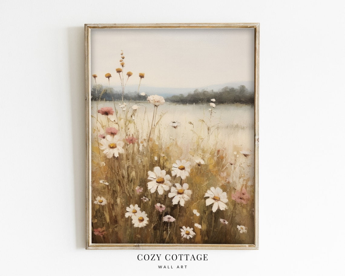 Modroom Daisy Wildflower Meadow Vintage Style Painting, Cottagecore ...