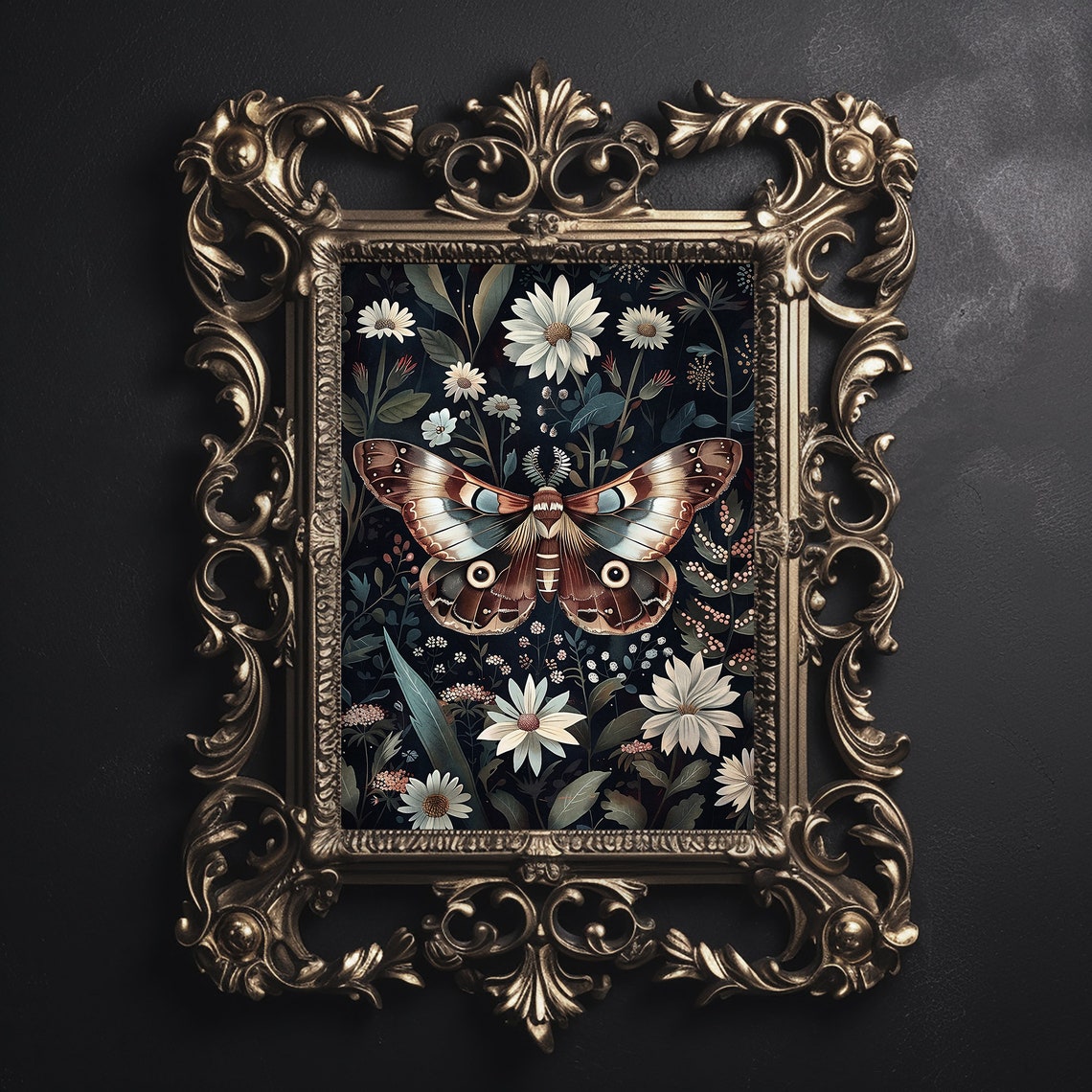 Modroom Dark Brown Butterfly in Flower Garden Poster, Moody Botanical ...