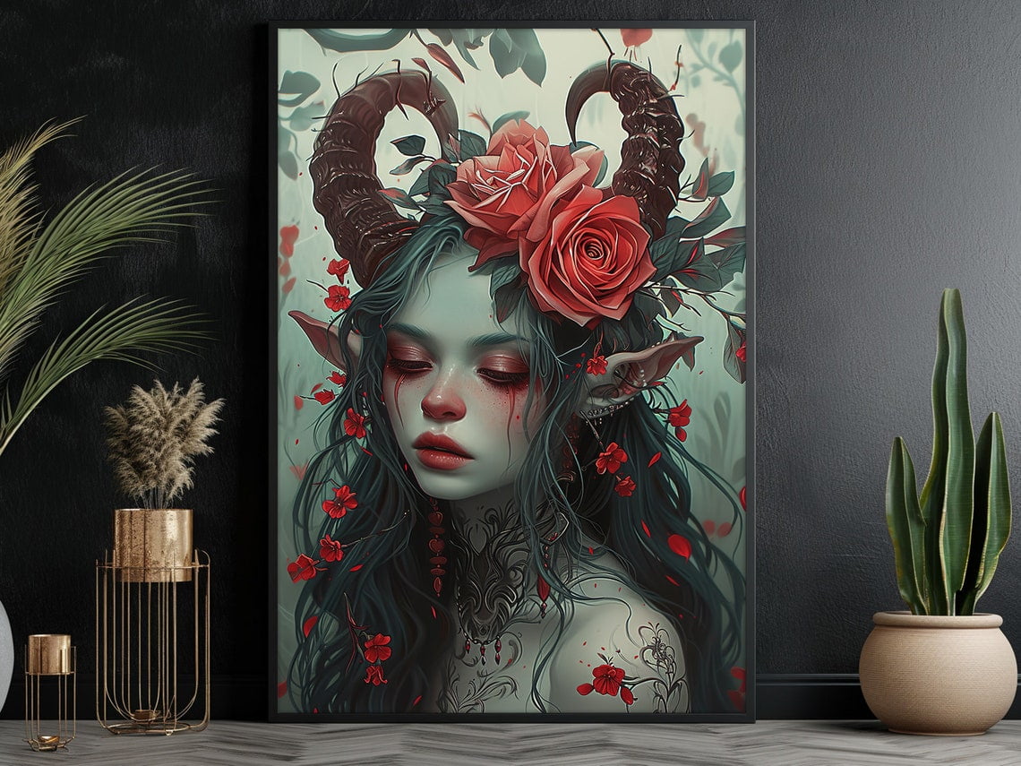 Modroom Dark Elves Poster, Surreal Mythical Wall Art, Fantasy Floral ...