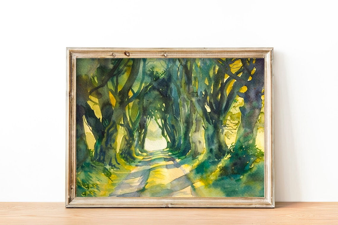 Modroom Dark Hedges Art Print Ireland Landscape Painting Irish Forest ...