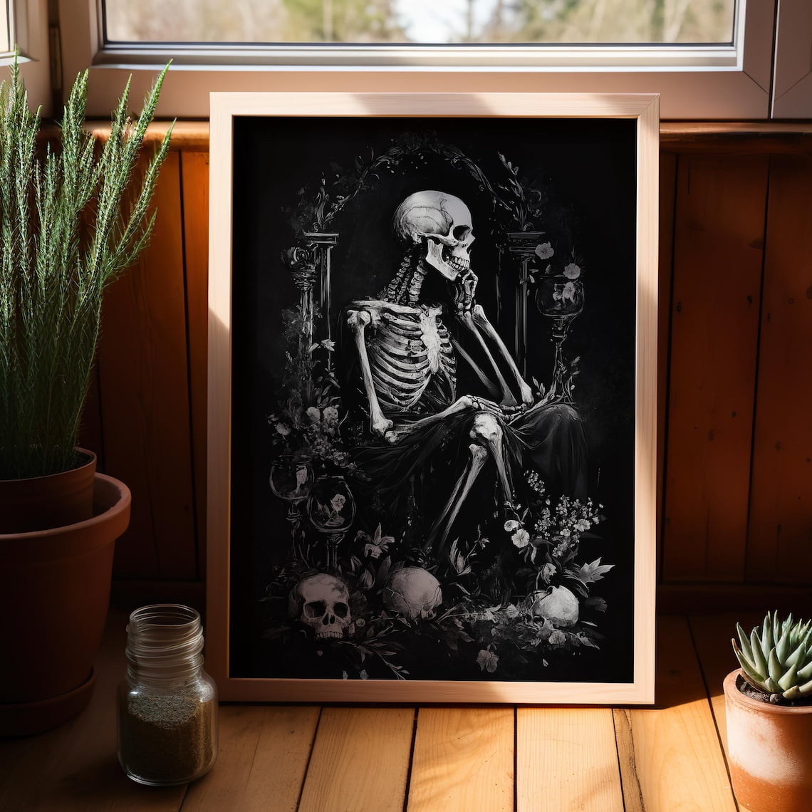 Modroom Dark Macabre Skeleton Art Poster, Dark Chiaroscuro Skull Wall ...