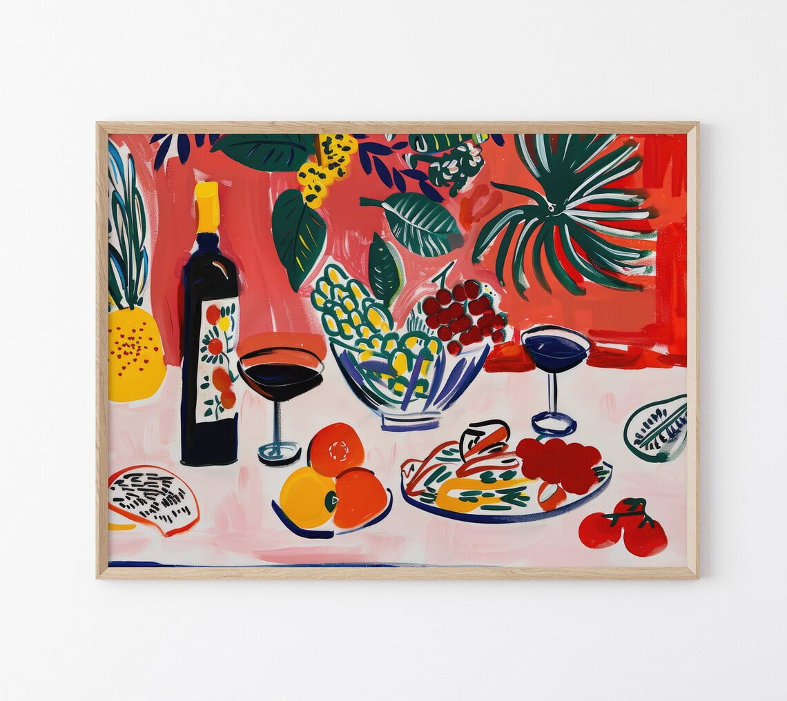 Modroom Dinner Table Food Abstract Paining | Retro Food Art | Vintage ...