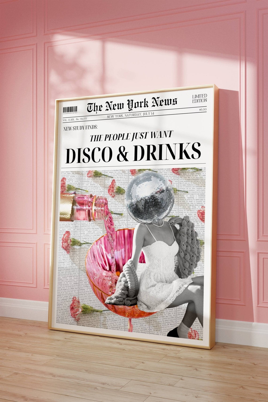 Modroom Disco And Drinks Newspaper Headline Poster, Quote Poster, Retro ...