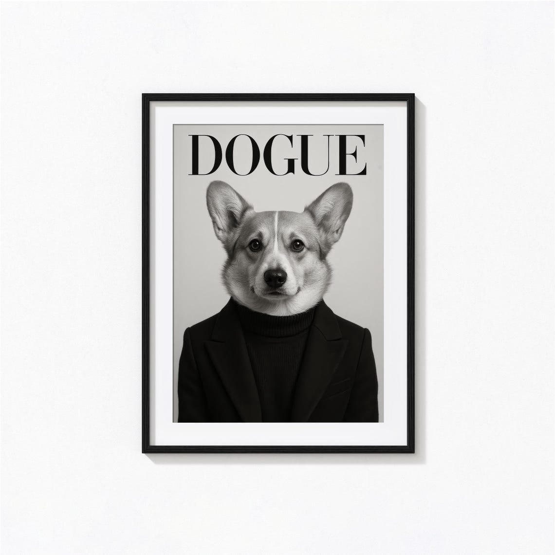 Modroom Dogue Corgi Poster, Fashion Poster, Corgi Dog Black And White ...