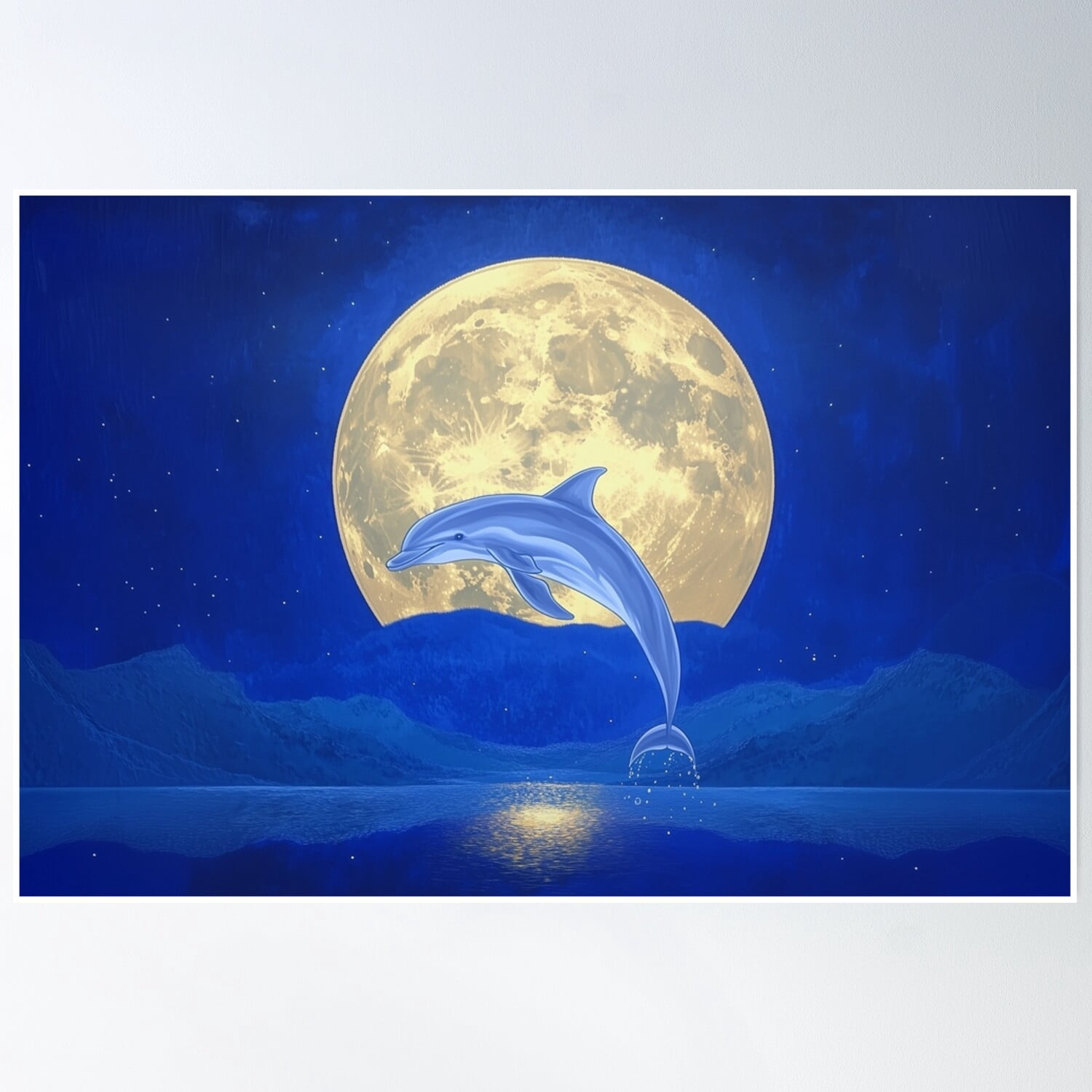 Modroom Dolphin Jumping Out Of The Ocean During Full Moon Poster Wall ...
