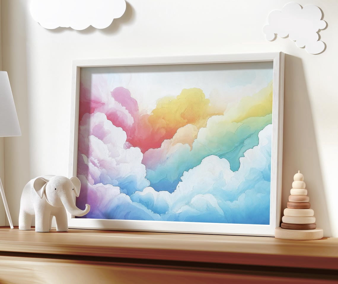 Modroom Dreamy Sky Poster Pastel Pink Cloud Artwork Girls Room Wall Art ...