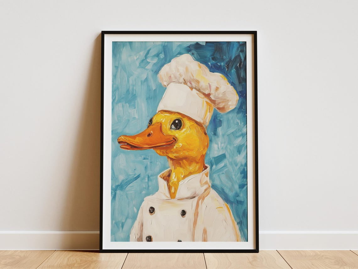 Modroom Duck Chef Kitchen Decor Whimsical Animal Portrait Chefs Hat ...