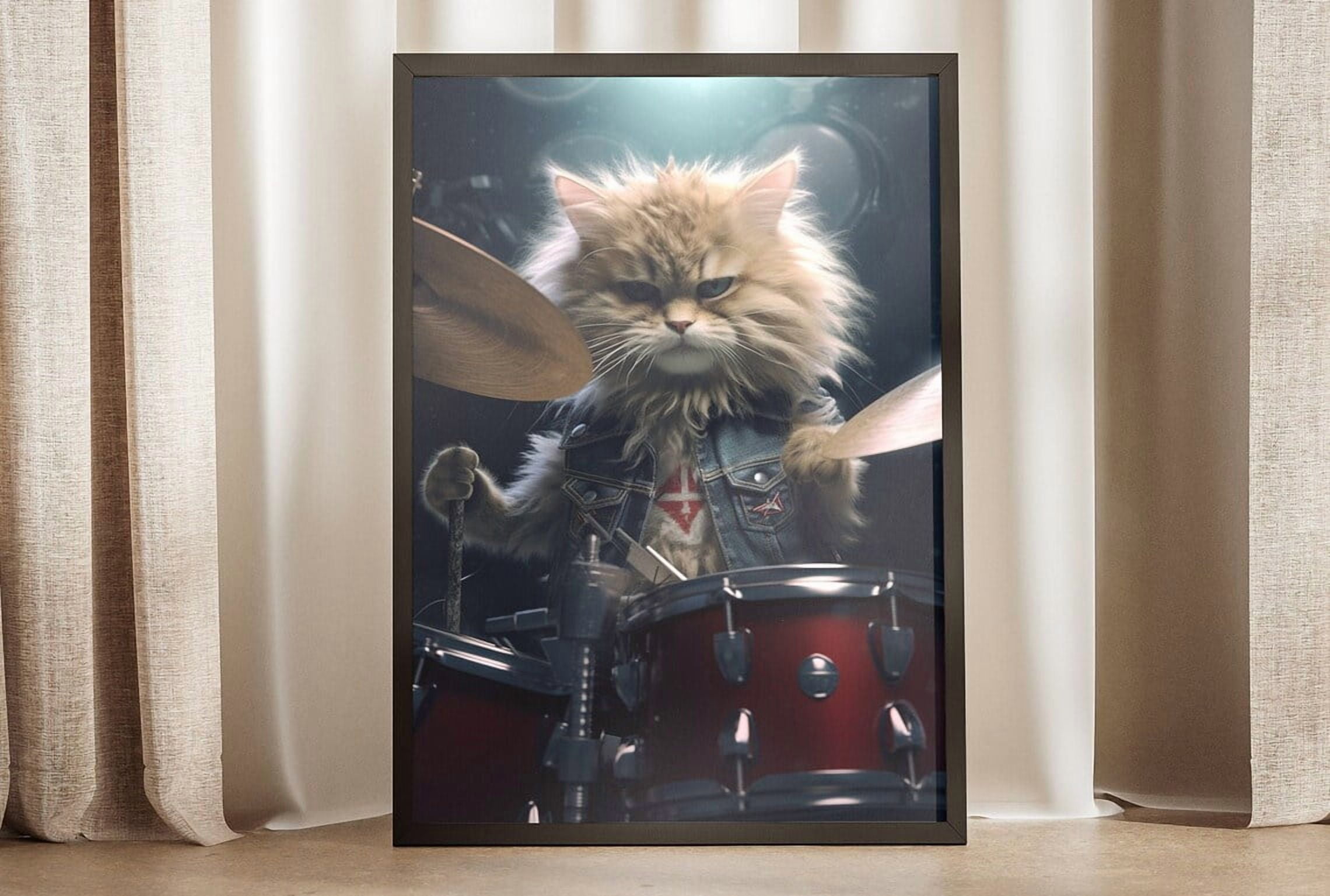 Modroom Dynamic Heavy Metal Rhythms Poster, Realistic Cat Drummer Wall ...