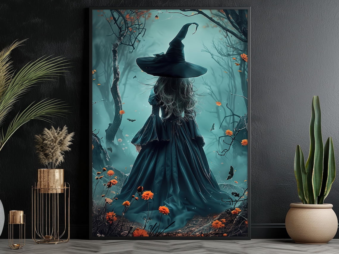 Modroom Earth Witch Poster, Dark Seasonal Wall Art, Rustic Witch Print ...