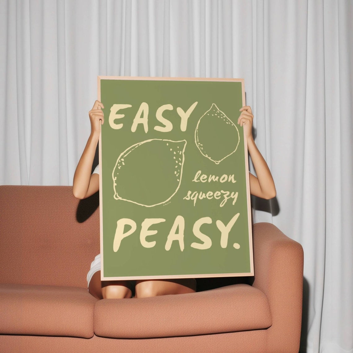 Modroom Easy Peasy Lemon Squeezy Print, Olive Green Kitchen Decor, Retro Food Print, Trendy ...