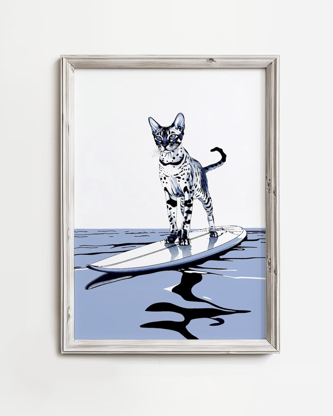 Modroom Egyptian Mau Surfing, Beach Cat Art, Whimsical Fun Coastal Cats ...