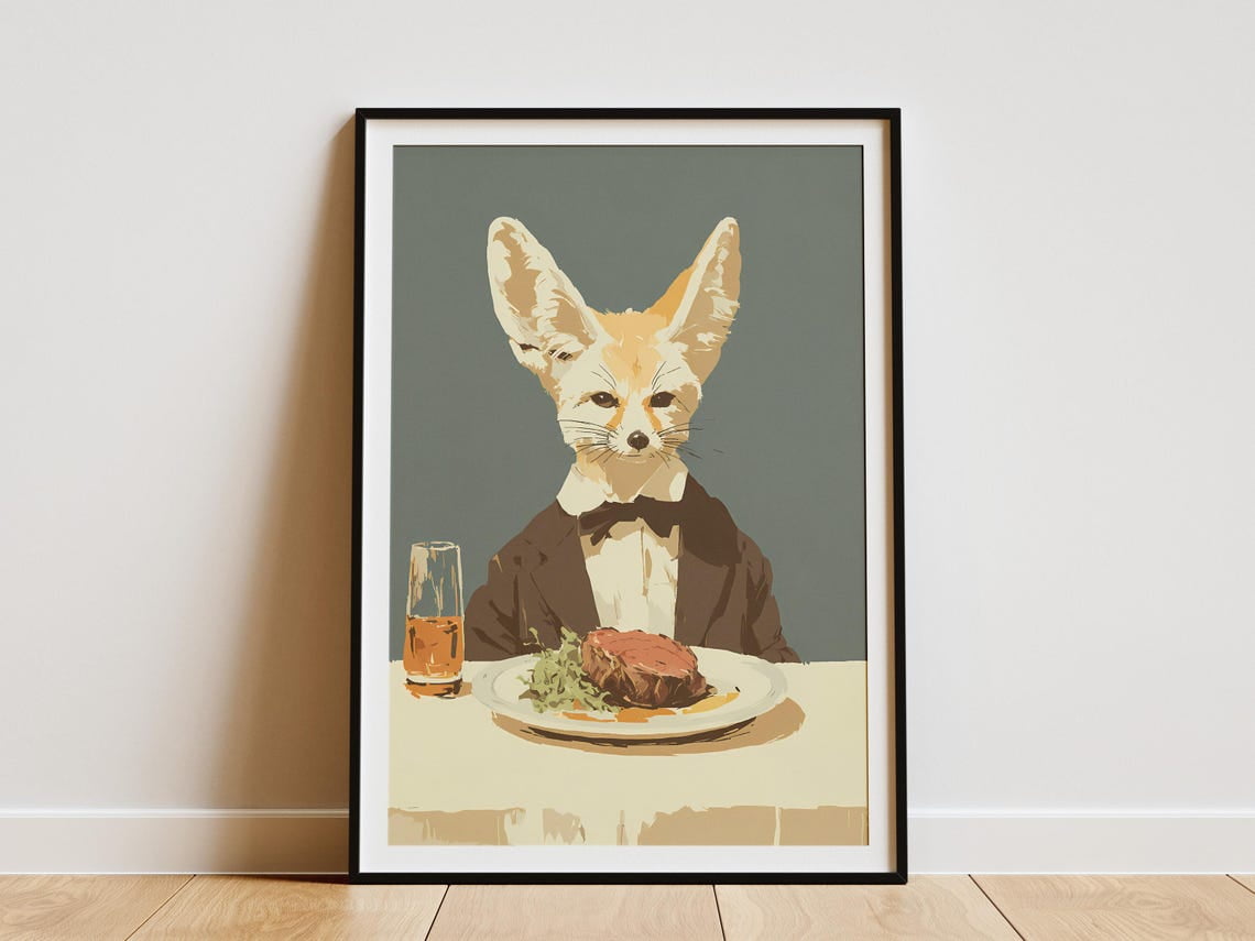 Modroom Elegant Fennec Fox Steak Dinner Poster Dapper Anthropomorphic ...