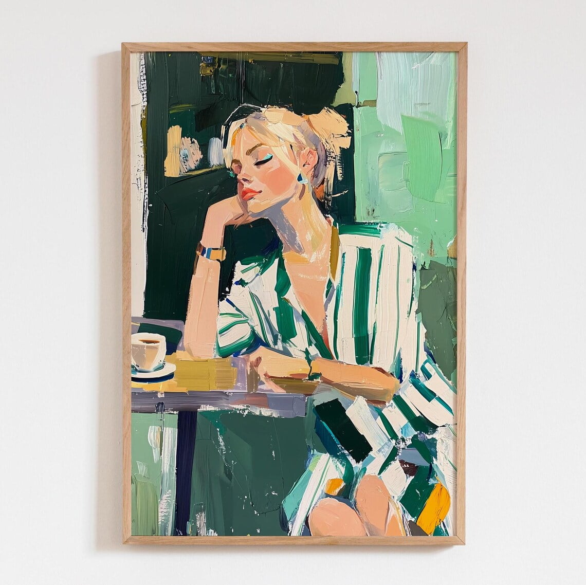 Modroom Emerald Green Woman Art Print, Abstract Cafe Poster, Colorful ...