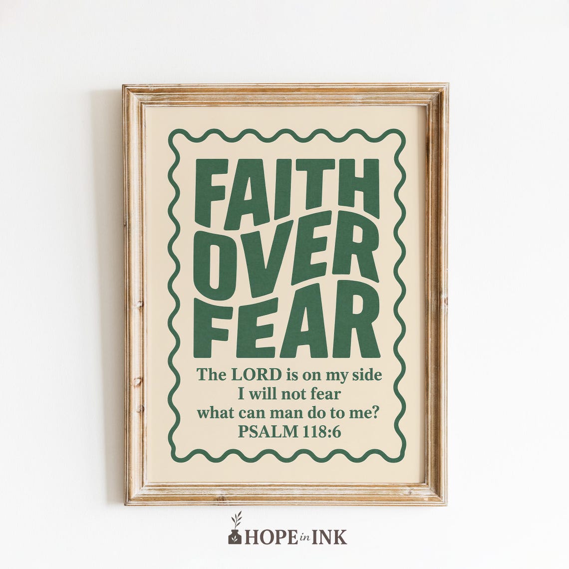 Modroom Faith Over Fear Poster - Green Bible Verse Poster, Psalm 118:6 ...