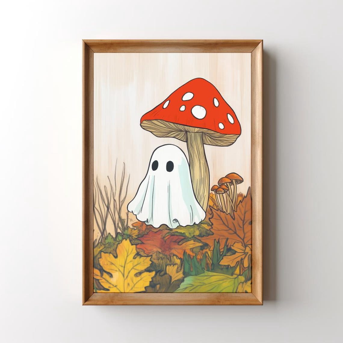 Modroom Fall Ghost Art Print Mushroom Wall Art, Cute Ghost, Fall Decor ...