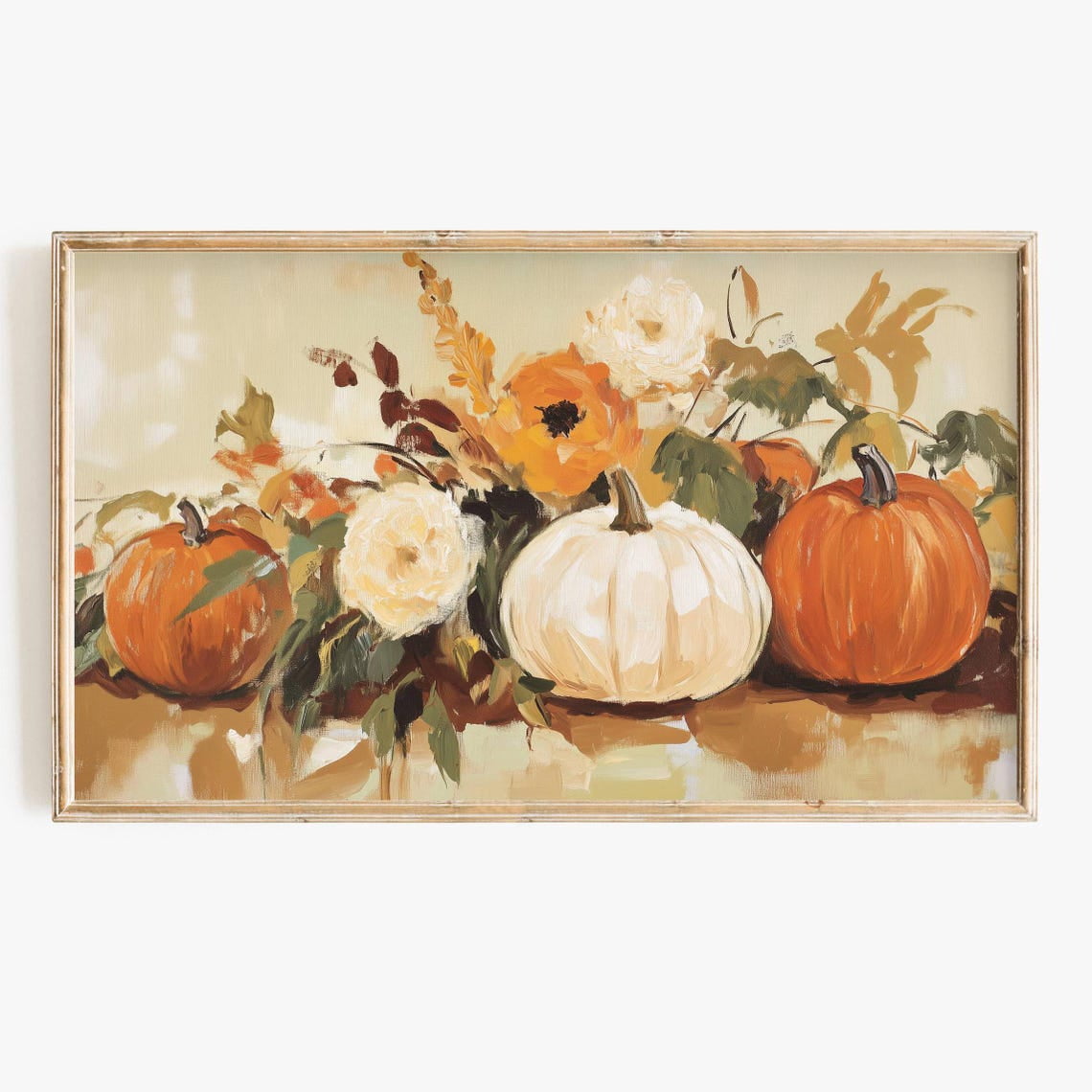 Modroom Fall Tv Art | Pumpkin & Wildflower Painting | Neutral Toned ...