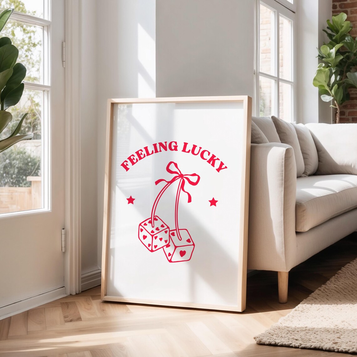 Modroom Feeling Lucky Retro Dice Print | Red Vintage-Inspired Wall Art ...