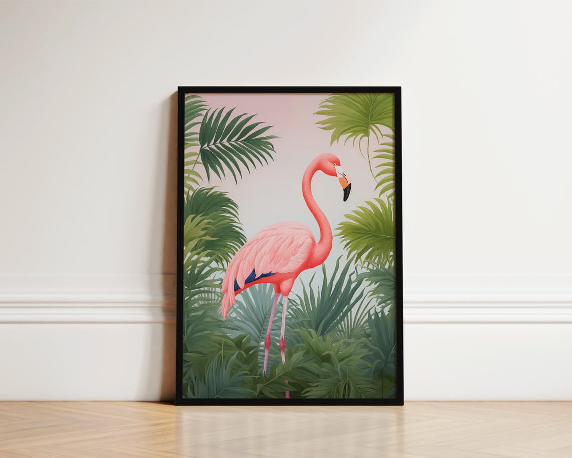 Modroom Flamingo Jungle Wall Art Print, Tropical Bathroom Decor, Island ...
