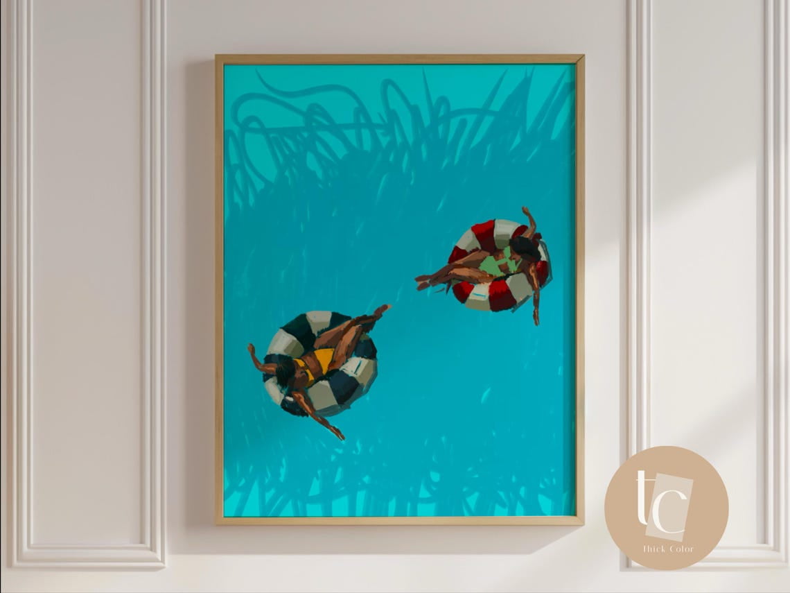 Modroom Floating Days Retro Swimmers In Tubes Print Summer Pool Wall ...