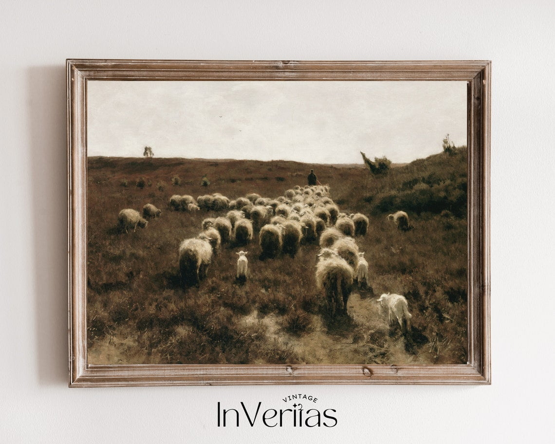 Modroom Flock of Sheep with Lambs Vintage Print, Neutral Farmhouse Wall ...