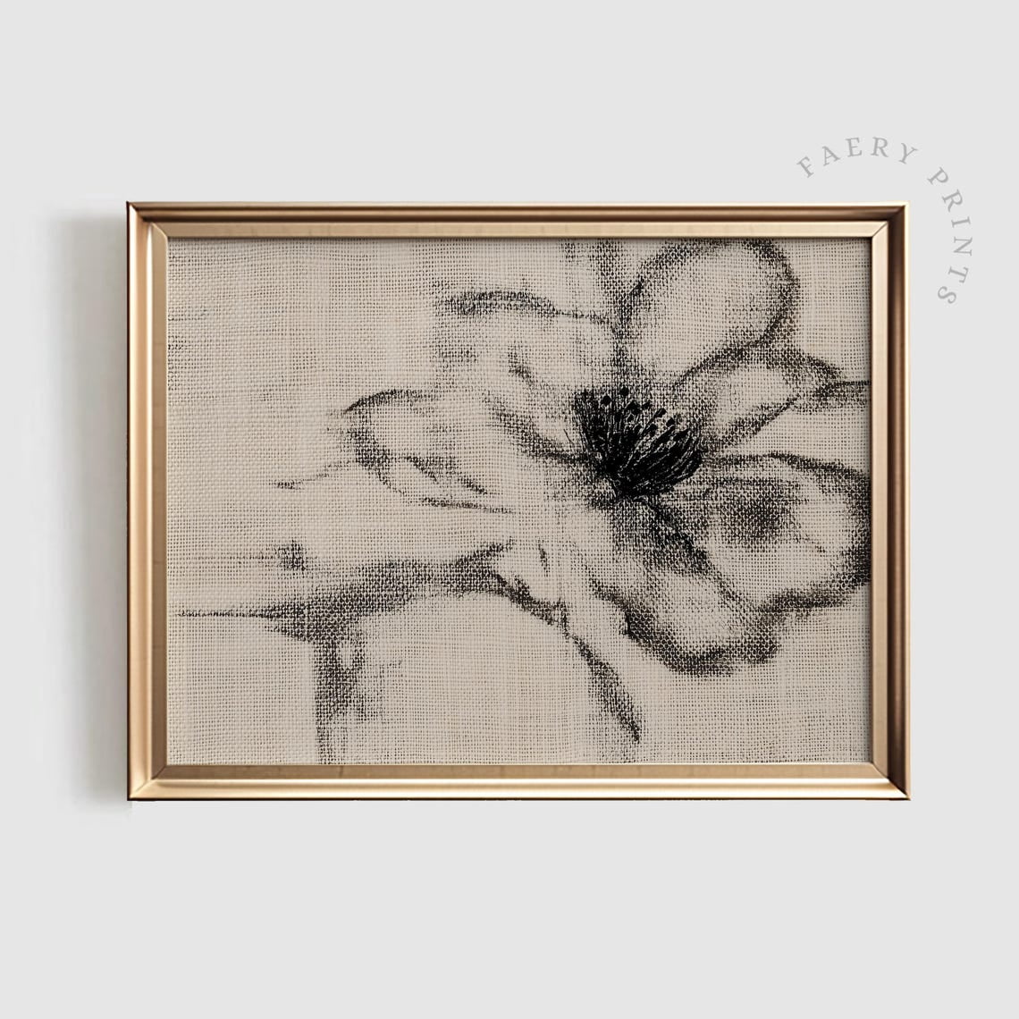 Modroom Floral Art | Neutral Flower Sketch | Linen Tapestry Textile ...