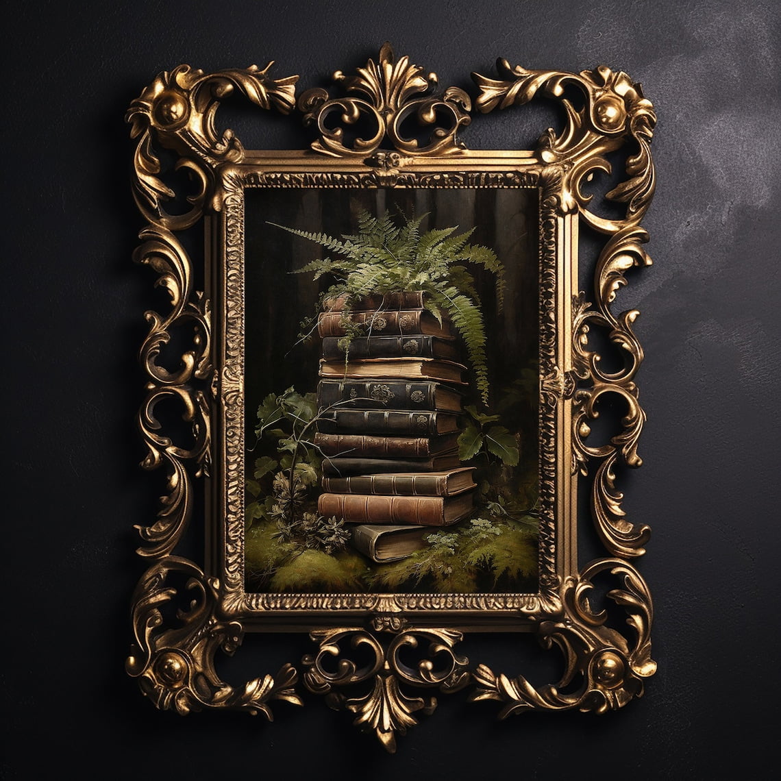 Modroom Floral Fern Books Poster, Forest Botanical Dark Academia Wall ...