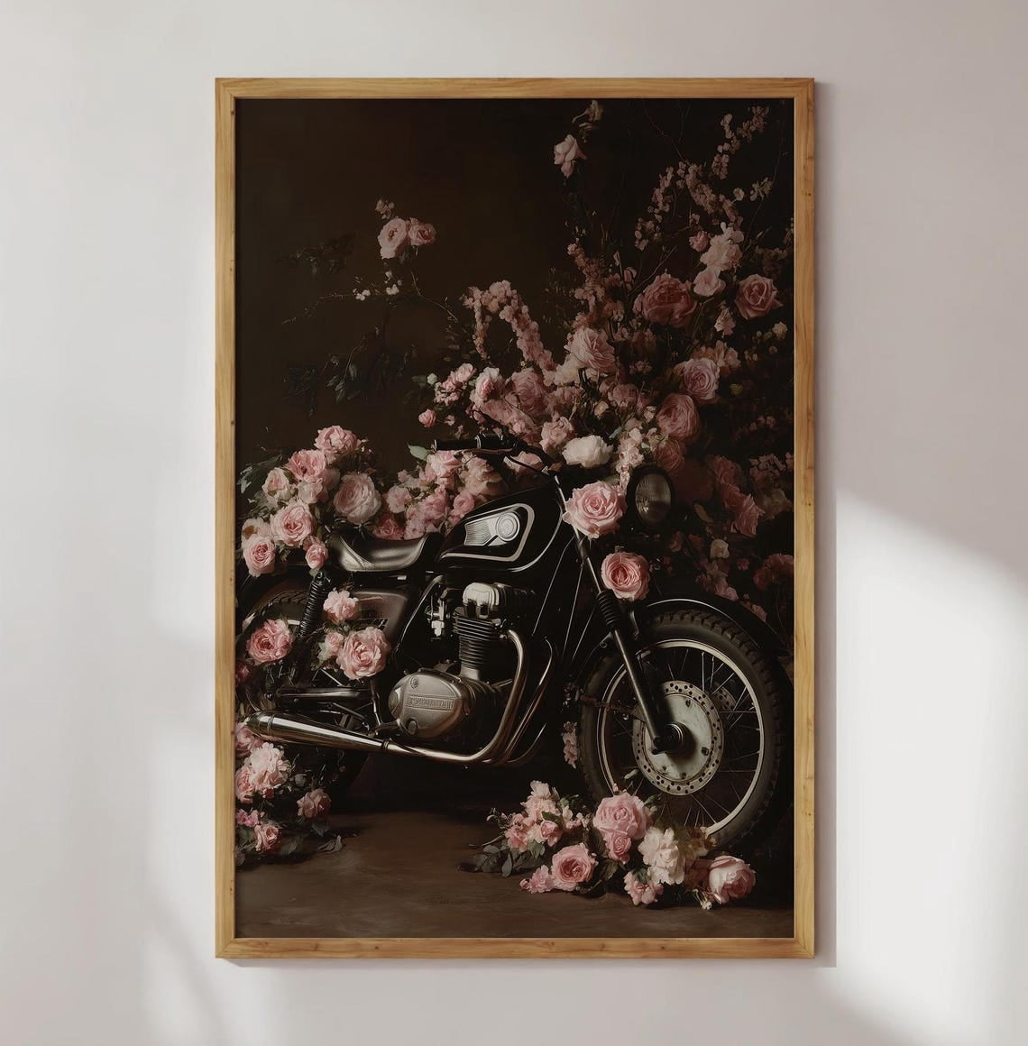 Modroom Floral Moto Boho Art Print - Vintage Motorcycle With Romantic ...