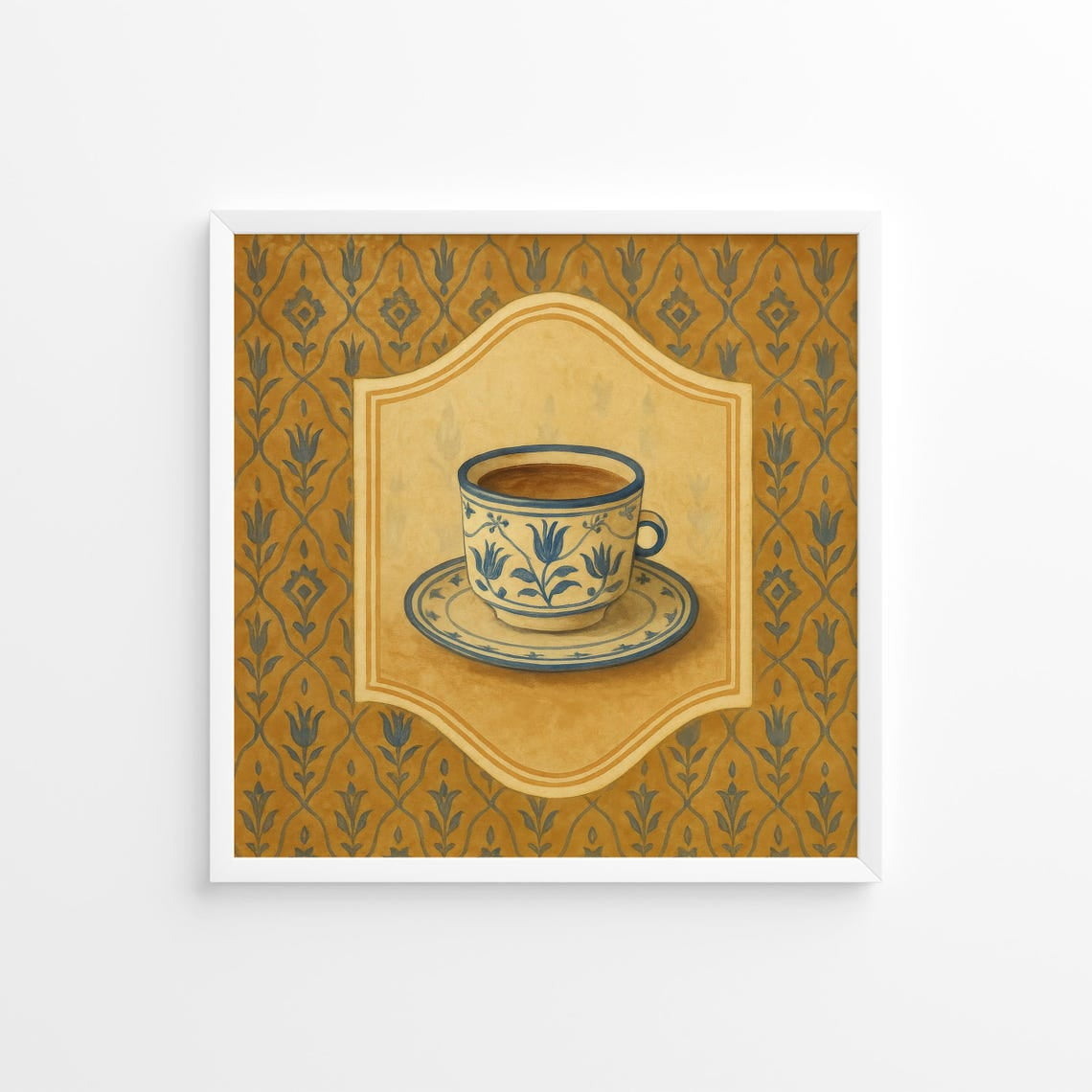 Modroom Floral Tulip Teacup Poster - Vintage Gold Tea Poster - Square ...