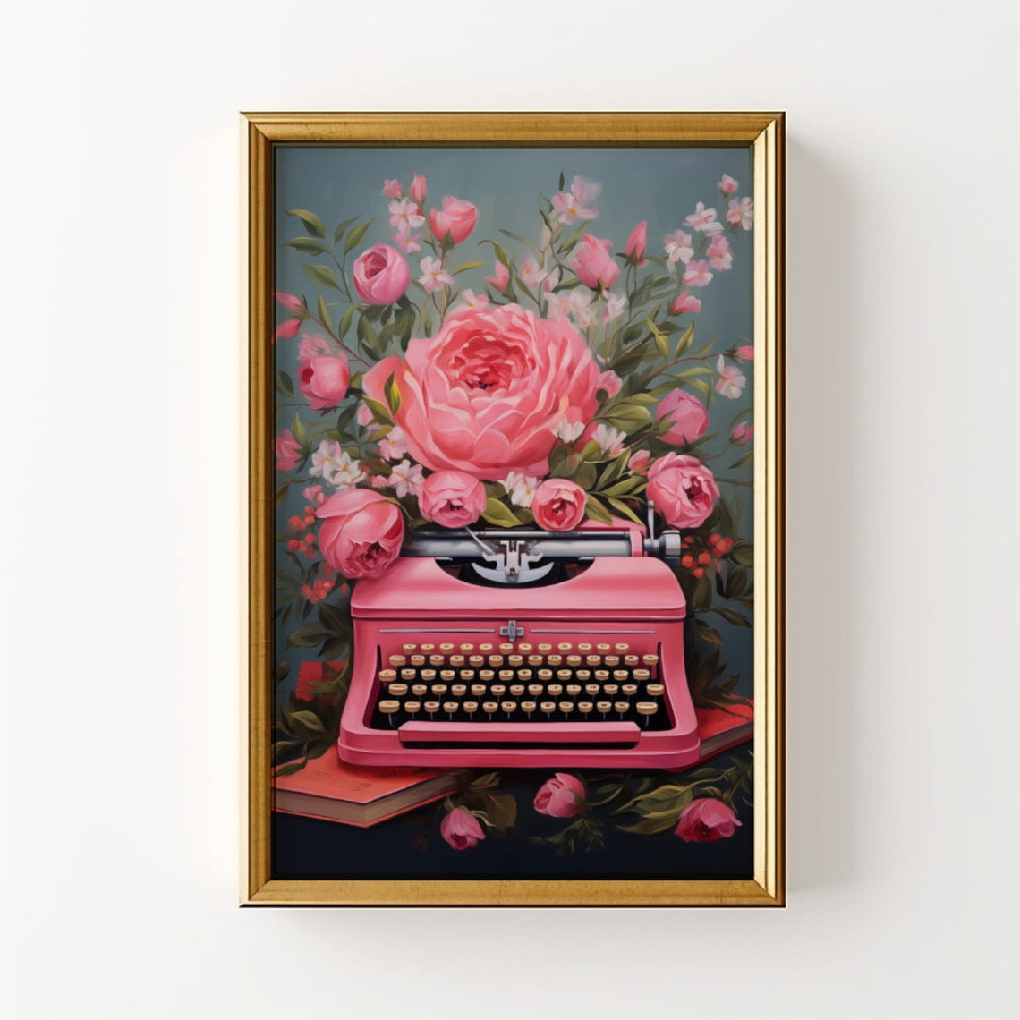 Modroom Floral Typewriter Print Vintage Typewriter Wall Art Victorian ...