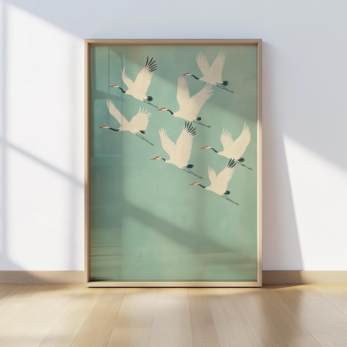 Modroom Flying Japanese Cranes Print, Japandi Style Bird Poster ...