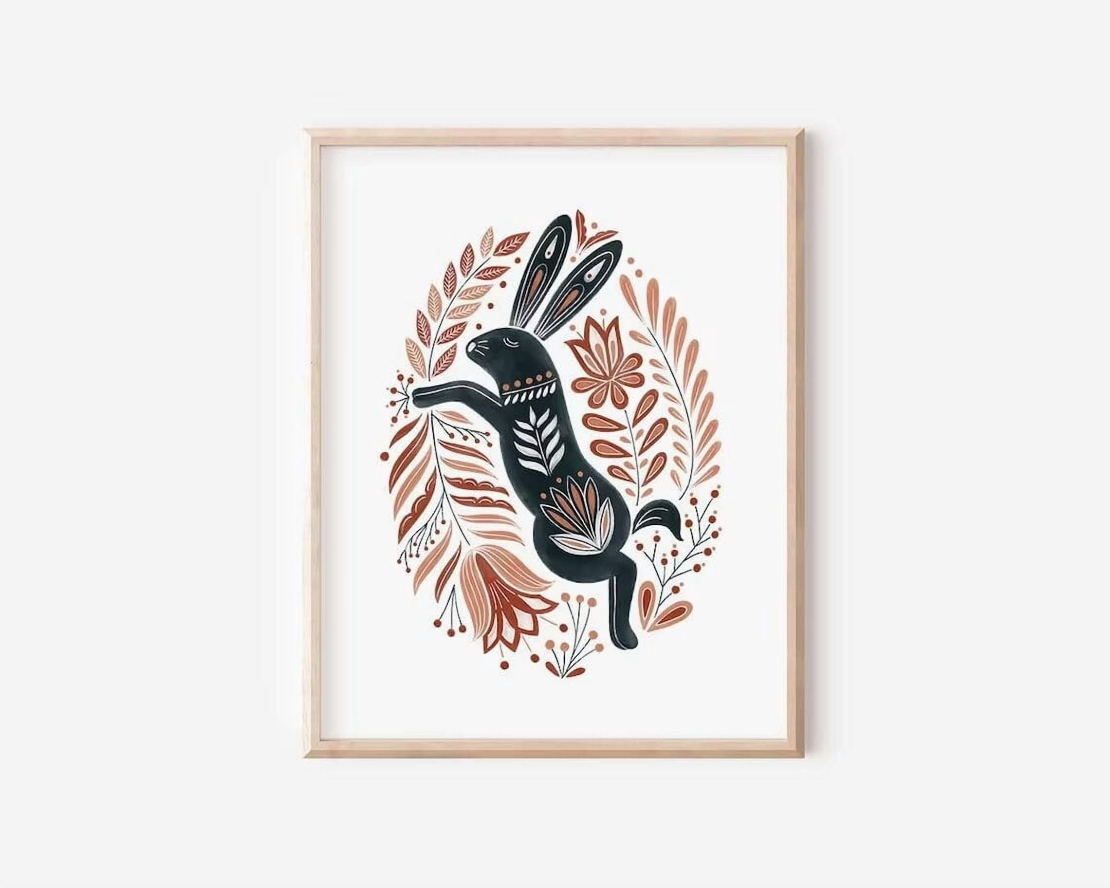 Modroom Folk Art Rabbit Poster, Norwegian Folk Art, Scandinavian Folk ...