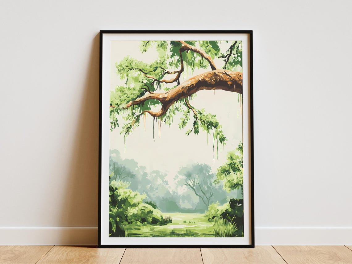 Modroom Forest Green Mossy Tree Branch Poster Nature Art Print ...