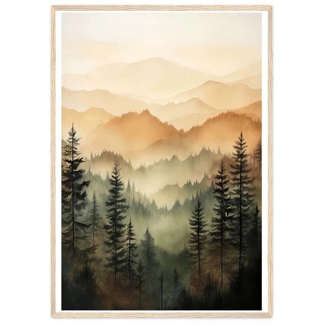 Modroom Forest Wall Art Watercolor Forest Landscape Nature Print Misty ...
