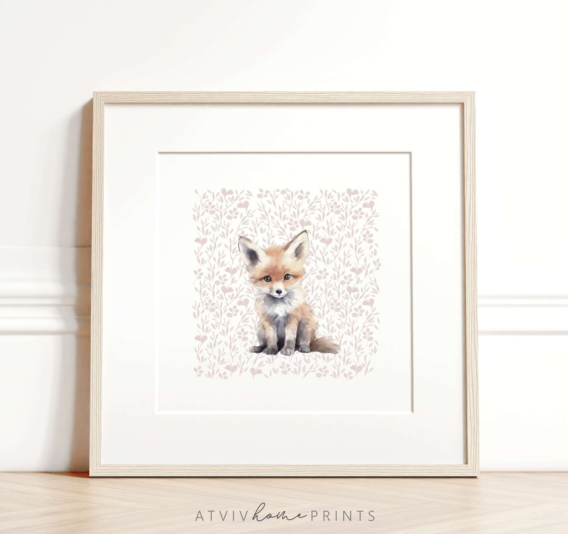 Modroom Fox Nursery Poster – Cute Woodland Fox Wall Art, Blush Animal ...