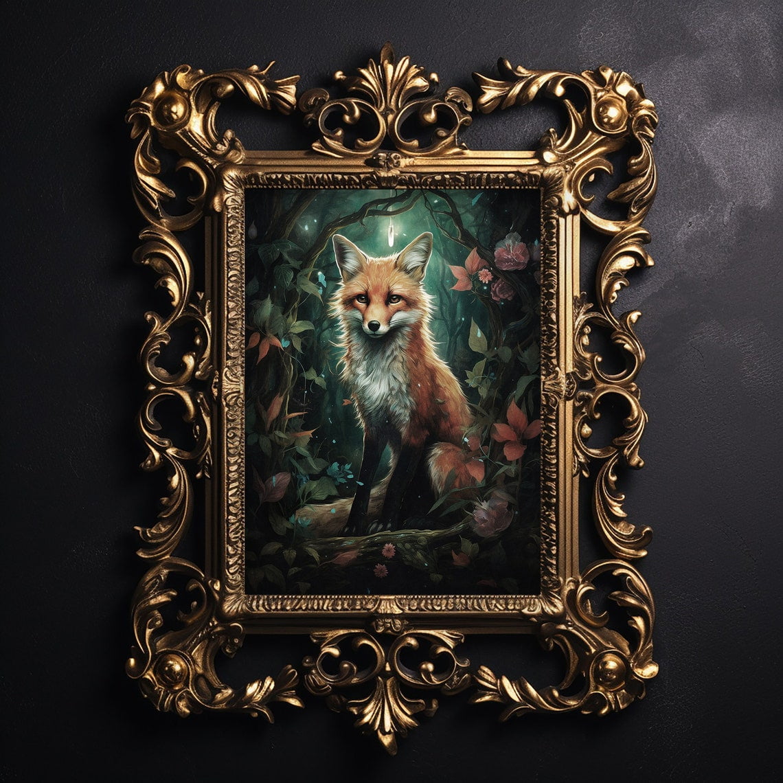 Modroom Fox in Magic Flower Forest Poster, Gothic Dark Academia Moody ...