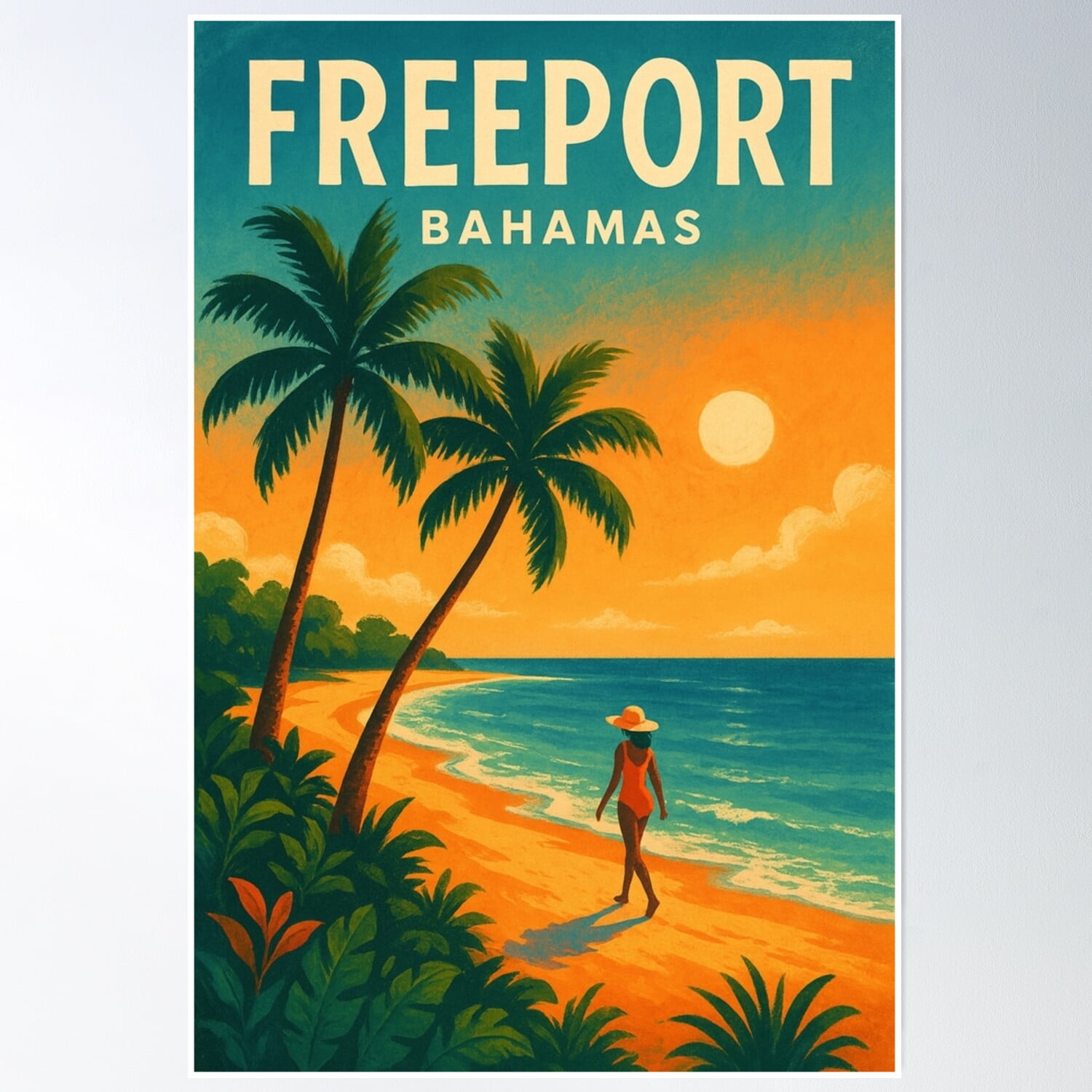Modroom Freeport Bahamas – Sunset Beach Walk Poster Wall Art, Modern ...