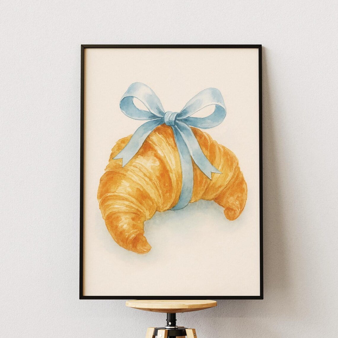 Modroom French Croissant Wall Art Blue Ribbon Pastry Illustration For ...
